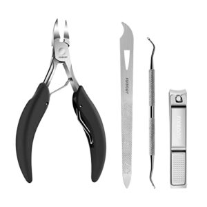 fixbody toenail clippers set, ingrown toenail tool kit, nail clippers for thick nails, 4 pieces stainless steel pedicure tools kit, toenail clippers for seniors thick toenails, soft grip long handle