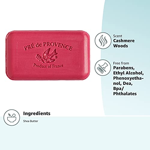 Pre de Provence Artisanal Soap Bar, Natural French Skincare, Enriched with Organic Shea Butter, Quad Milled for Rich, Smooth & Moisturizing Lather, Cashmere Woods, 5.3 Ounce