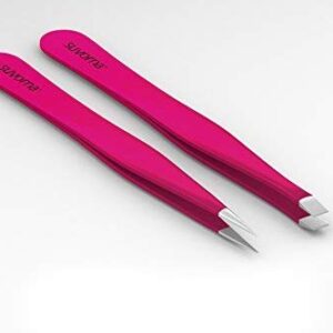 Suvorna 4" Precision Aligned Professional Tweezers Color Sets with Premium Stainless Steel. One Sharp Pointed Pair and One Straight Tip Pair for Precision Eyebrow Shaping.