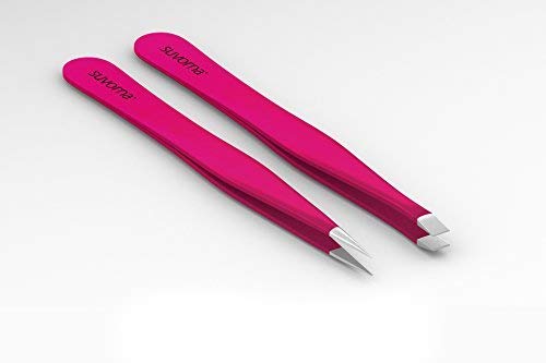 Suvorna 4" Precision Aligned Professional Tweezers Color Sets with Premium Stainless Steel. One Sharp Pointed Pair and One Straight Tip Pair for Precision Eyebrow Shaping.