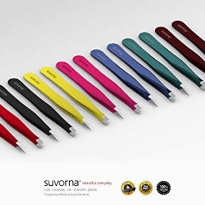 Suvorna 4" Precision Aligned Professional Tweezers Color Sets with Premium Stainless Steel. One Sharp Pointed Pair and One Straight Tip Pair for Precision Eyebrow Shaping.