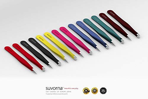 Suvorna 4" Precision Aligned Professional Tweezers Color Sets with Premium Stainless Steel. One Sharp Pointed Pair and One Straight Tip Pair for Precision Eyebrow Shaping.