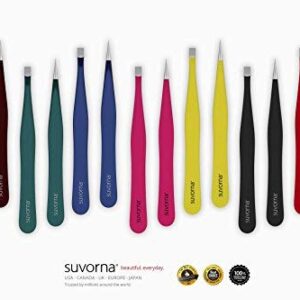 Suvorna 4" Precision Aligned Professional Tweezers Color Sets with Premium Stainless Steel. One Sharp Pointed Pair and One Straight Tip Pair for Precision Eyebrow Shaping.