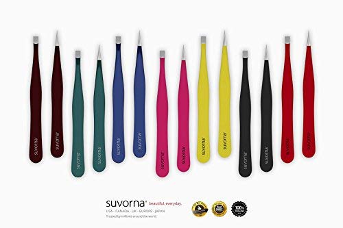 Suvorna 4" Precision Aligned Professional Tweezers Color Sets with Premium Stainless Steel. One Sharp Pointed Pair and One Straight Tip Pair for Precision Eyebrow Shaping.