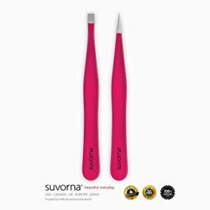 Suvorna 4" Precision Aligned Professional Tweezers Color Sets with Premium Stainless Steel. One Sharp Pointed Pair and One Straight Tip Pair for Precision Eyebrow Shaping.