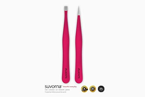 Suvorna 4" Precision Aligned Professional Tweezers Color Sets with Premium Stainless Steel. One Sharp Pointed Pair and One Straight Tip Pair for Precision Eyebrow Shaping.