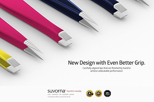 Suvorna 4" Precision Aligned Professional Tweezers Color Sets with Premium Stainless Steel. One Sharp Pointed Pair and One Straight Tip Pair for Precision Eyebrow Shaping.