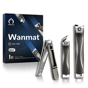 nail clippers set,extra sharp stainless steel fingernail & toenail clippers, professional nail trimmer for thick or ingrown nail, 3pcs nail cutter for women and men