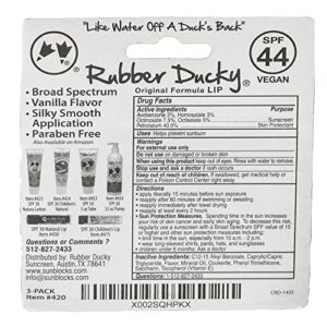 Rubber Ducky - SPF 44 Lip Balm - Moisturizing Vitamin E Sunscreen For Lips - All Season Broad Spectrum UV Protection - Waterproof 80 Minutes - NO-OX Protectant - Clear - Vanilla - 3 Pack