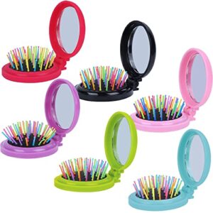 happy trees 6 pcs round travel hair brush with mirror folding pocket hair brush mini hair comb with makeup mirror for travel (set of 6) (dark colours)