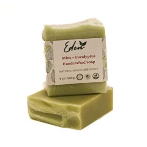 eden daily essentials – men’s soap – natural soap bar – mint eucalyptus hair & body soap bar with kaolin clay and peppermint essential oil – masculine scent – made with pure essential oils – shampoo bar – olive oil soap – shea butter soap – handmade soap