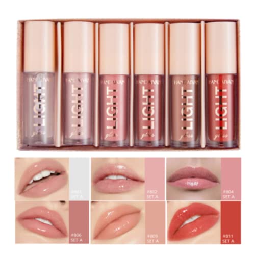 MAEPEOR Shiny Lipgloss Set 6PCS Smooth Moisturizing Lip Gloss Neutral Nude Nourishing Glossy Lipgloss (6PCS Set A)