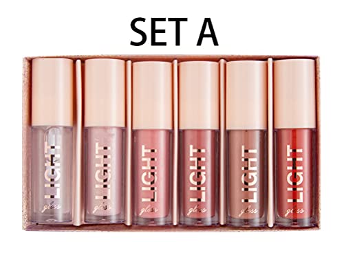 MAEPEOR Shiny Lipgloss Set 6PCS Smooth Moisturizing Lip Gloss Neutral Nude Nourishing Glossy Lipgloss (6PCS Set A)