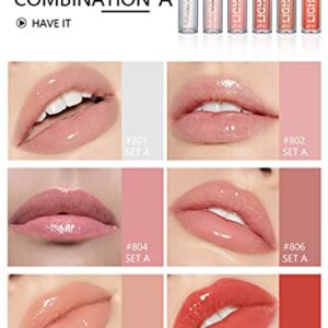 MAEPEOR Shiny Lipgloss Set 6PCS Smooth Moisturizing Lip Gloss Neutral Nude Nourishing Glossy Lipgloss (6PCS Set A)