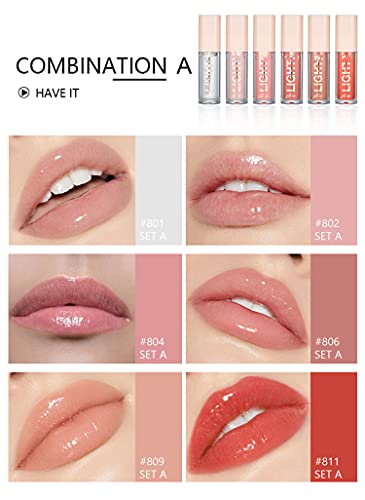 MAEPEOR Shiny Lipgloss Set 6PCS Smooth Moisturizing Lip Gloss Neutral Nude Nourishing Glossy Lipgloss (6PCS Set A)