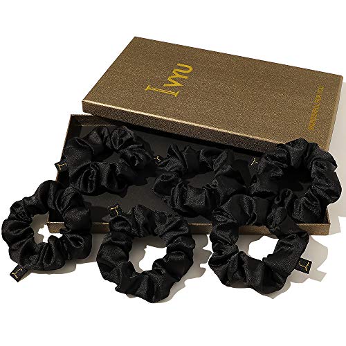 Scrunchies Black Satin Silk Hair Ties - Women Hair Bands Scrunchy For Thick Curl Hair No Crease Hair Accessories Soft Ropes Ponytail Holder No Hurt Your Hair