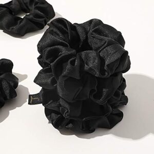 Scrunchies Black Satin Silk Hair Ties - Women Hair Bands Scrunchy For Thick Curl Hair No Crease Hair Accessories Soft Ropes Ponytail Holder No Hurt Your Hair