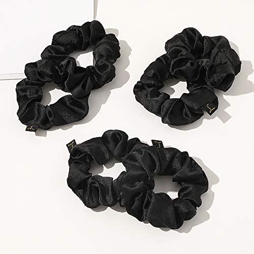 Scrunchies Black Satin Silk Hair Ties - Women Hair Bands Scrunchy For Thick Curl Hair No Crease Hair Accessories Soft Ropes Ponytail Holder No Hurt Your Hair