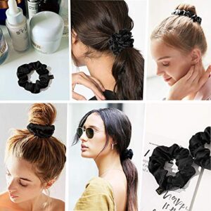 Scrunchies Black Satin Silk Hair Ties - Women Hair Bands Scrunchy For Thick Curl Hair No Crease Hair Accessories Soft Ropes Ponytail Holder No Hurt Your Hair