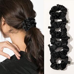 Scrunchies Black Satin Silk Hair Ties - Women Hair Bands Scrunchy For Thick Curl Hair No Crease Hair Accessories Soft Ropes Ponytail Holder No Hurt Your Hair