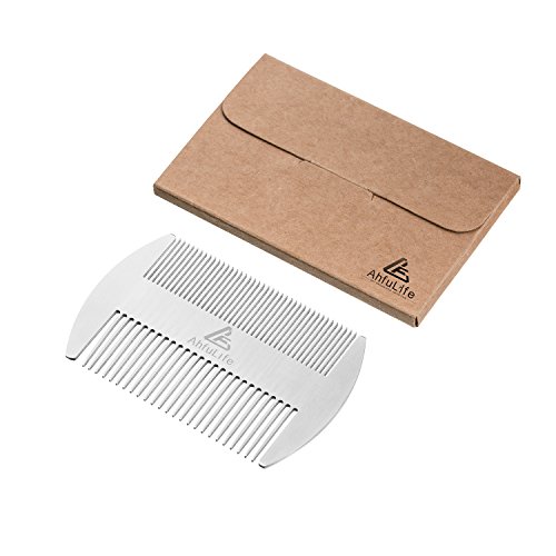 Metal Hair&Beard Comb - AhfuLife® EDC Credit Card Size Comb Perfect for Wallet and Pocket - Anti-Static Dual Action Beard Comb - Presented in Gift Box (Stainless Steel Comb)