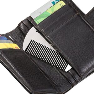 Metal Hair&Beard Comb - AhfuLife® EDC Credit Card Size Comb Perfect for Wallet and Pocket - Anti-Static Dual Action Beard Comb - Presented in Gift Box (Stainless Steel Comb)