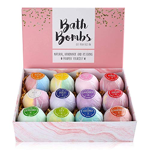 LotFancy Bath Bombs for Women, 12PCS Natural Bath Bombs Gift Set, Fizzy Spa Handmade Bubble Bath Bombs Bulk for Girls Kids Men, Rich in Essential Oil, Shea Butter, Christmas Valentines Gift