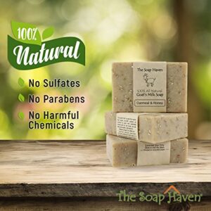 Oatmeal Soap - Pack of 4 Oatmeal & Honey, Goat Milk Soap Bars. All Natural, Unscented Soap - Wonderful for Sensitive Skin and Suitable for All Skin Types. SLS Free, NO Parabens. Handmade in USA.