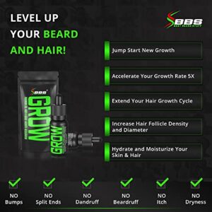 GROW Maximum XXL Hair & Beard Growth Oil For Men - Beard Serum That Fills Patches & Fix Thinning Guaranteed - Facial Hair & Scalp Treatment - Thickening Conditioner & Enhancer - USA Made