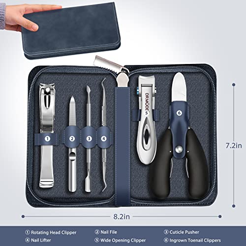 Toenail Clippers for Seniors Thick Toenails, Nail Clipper Set with Ingrown Toenail Tool & 16mm Wide Opening Nail Clippers for Men & 360 Degree Rotary Fingernail Clipper & Leather Case and Nail File