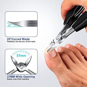 Toenail Clippers for Seniors Thick Toenails, Nail Clipper Set with Ingrown Toenail Tool & 16mm Wide Opening Nail Clippers for Men & 360 Degree Rotary Fingernail Clipper & Leather Case and Nail File