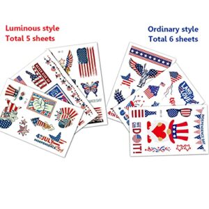 Ooopsiun 4th of July Temporary Tattoos - 11 Sheets Patriotic Temporary Tattoos American Flag Independence Day Tattoos