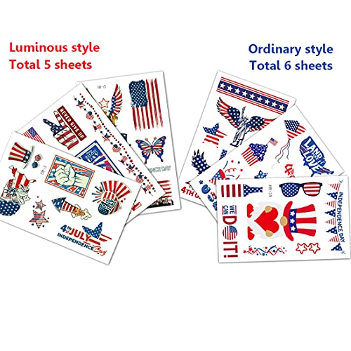 Ooopsiun 4th of July Temporary Tattoos - 11 Sheets Patriotic Temporary Tattoos American Flag Independence Day Tattoos