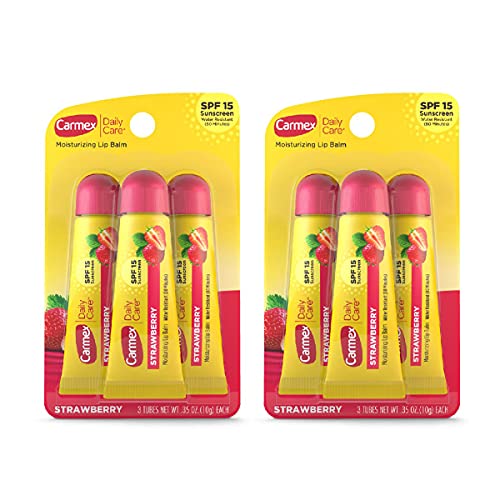 Carmex Daily Care Moisturizing Lip Balm with SPF 15, Strawberry Lip Balm Tubes, 0.35 OZ Each - 3 Count (Pack of 2)