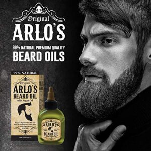 Arlo's 5-PC Mens Premium Beard Grooming Kit w/ Tea Tree Beard Oil 2.5oz -Beard Oil, Beard Brush, Beard Comb, Beard Scissors & Carry Bag