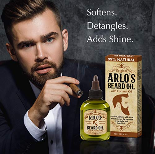 Arlo's 5-PC Mens Premium Beard Grooming Kit w/ Tea Tree Beard Oil 2.5oz -Beard Oil, Beard Brush, Beard Comb, Beard Scissors & Carry Bag