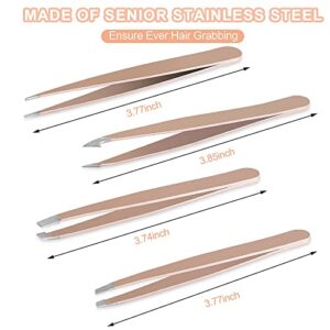 KAOBEINA Tweezers Set 4Pcs - Three Colors Available - Stainless Steel Eyebrow Tweezers - For Facial Hair, Debris & Ingrown Hair Removal(Gold)