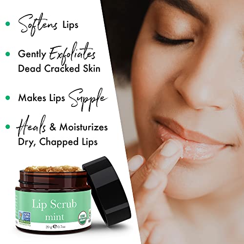 Organic Lip Scrub Mint - Lip Scrubs Exfoliator & Moisturizer, Lip Exfoliator Scrub, Sugar Lip Scrubs, Lip Sugar Scrub, Lip Care Products for Chapped Lips, Lip Scrubber, Lip Moisturizer for Dry Lips