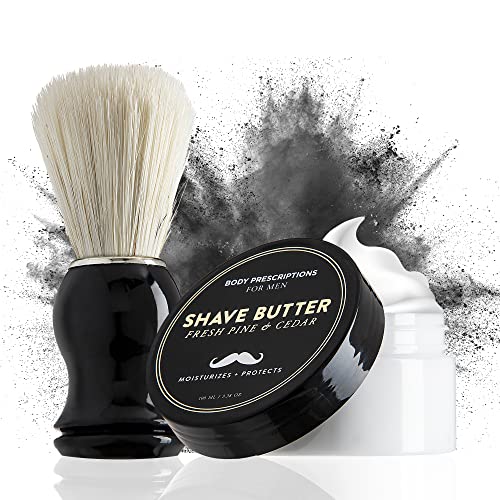 Body Prescriptions Men's Grooming Kit- Shaving Set for Men Including Fresh Pine & Cedar Shave Butter and Shave Brush, Shaving Accessories, Holiday Gifts for Men