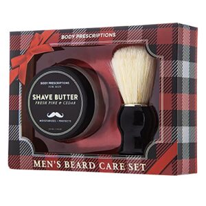 Body Prescriptions Men's Grooming Kit- Shaving Set for Men Including Fresh Pine & Cedar Shave Butter and Shave Brush, Shaving Accessories, Holiday Gifts for Men