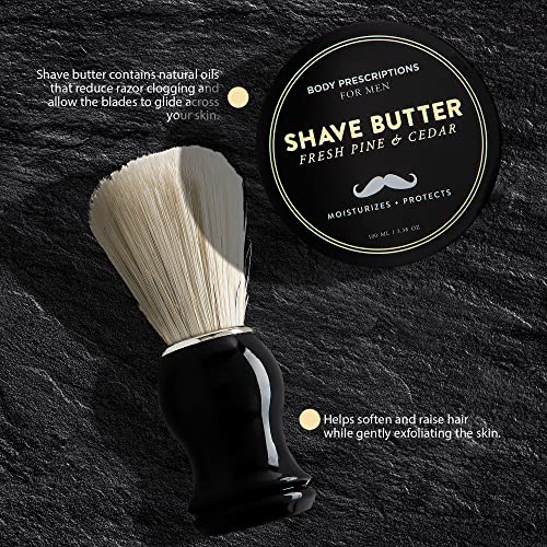 Body Prescriptions Men's Grooming Kit- Shaving Set for Men Including Fresh Pine & Cedar Shave Butter and Shave Brush, Shaving Accessories, Holiday Gifts for Men