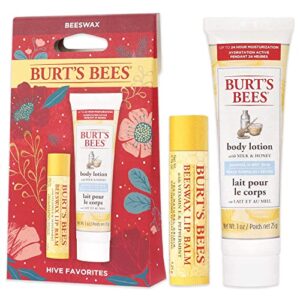 Burts Bees Hive Favorites Kit - Beeswax Unisex 2021-0.15oz Beeswax Lip Balm, 1.0oz Body Lotion with Milk and Honey, 2 Piece set