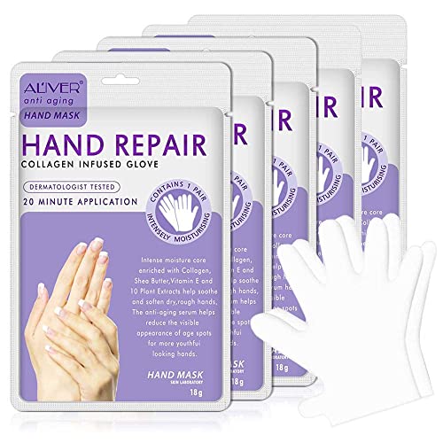 Hand Peel Mask 5 Pack, Moisturizing Gloves, Exfoliating Hand Peeling Mask, Hand Mask, Moisture Enhancing Gloves for Dry Hands, Repair Rough Skin Remove Dead Skin for Women or Men