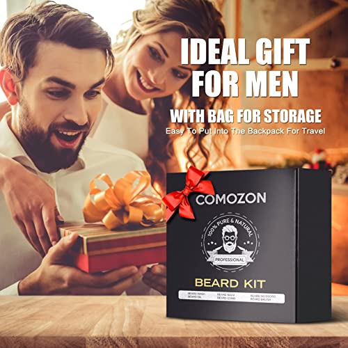 Beard Growth Kit-6 in 1 Beard Grooming Kit with Beard Oil, Beard Balm, Beard Wash, Brush, Comb and Shaving Scissors, Beard Care Kit Gifts for Men Father Dad Husband Boyfriend Brother Son Him