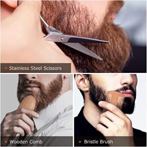 Beard Growth Kit-6 in 1 Beard Grooming Kit with Beard Oil, Beard Balm, Beard Wash, Brush, Comb and Shaving Scissors, Beard Care Kit Gifts for Men Father Dad Husband Boyfriend Brother Son Him