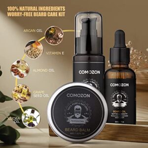 Beard Growth Kit-6 in 1 Beard Grooming Kit with Beard Oil, Beard Balm, Beard Wash, Brush, Comb and Shaving Scissors, Beard Care Kit Gifts for Men Father Dad Husband Boyfriend Brother Son Him