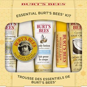 Burt's Bees Essential Gift Set, 5 Travel Size Products - Deep Cleansing Cream, Hand Salve, Body Lotion, Foot Cream and Lip Balm