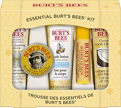 Burt's Bees Essential Gift Set, 5 Travel Size Products - Deep Cleansing Cream, Hand Salve, Body Lotion, Foot Cream and Lip Balm