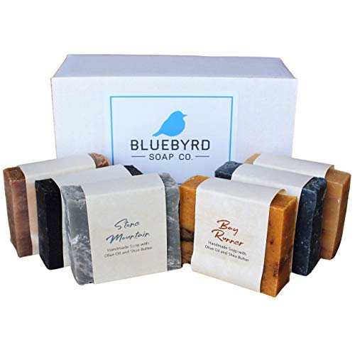 BLUEBYRD Soap Co Artisan Handmade Men's Soap Bars Set of 6, Masculine Scented Fragrance Man Bar Soaps Variety Pack 6, Natural Exfoliating Men's Soap Gift for Dad | Sandalwood, Citrus Cedar Sage, Bay Rum, Deep Sea Pumice, Pine Soap Scrub (MENS)