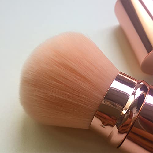 RN BEAUTY Retractable Kabuki Brushes Blush Brush Foundation Powder Brush Face Blender Brush Multi-function Cosmetic Makeup Brush Professional Mineral Blending Buffing Concealer Brush Aluminum Case Portable With Cover (Rose Gold)